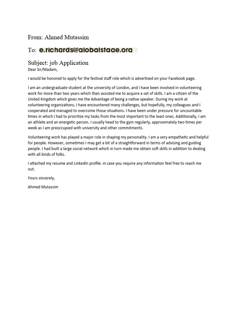 Job Application for Festival Staff Role | PDF | Career & Growth