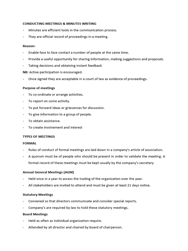 Conducting Meetings & Minute Writing | PDF | Career & Growth