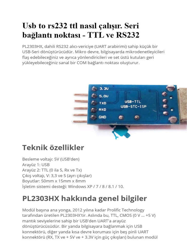 Usb to rs232 ttl nasıl çalışır | PDF