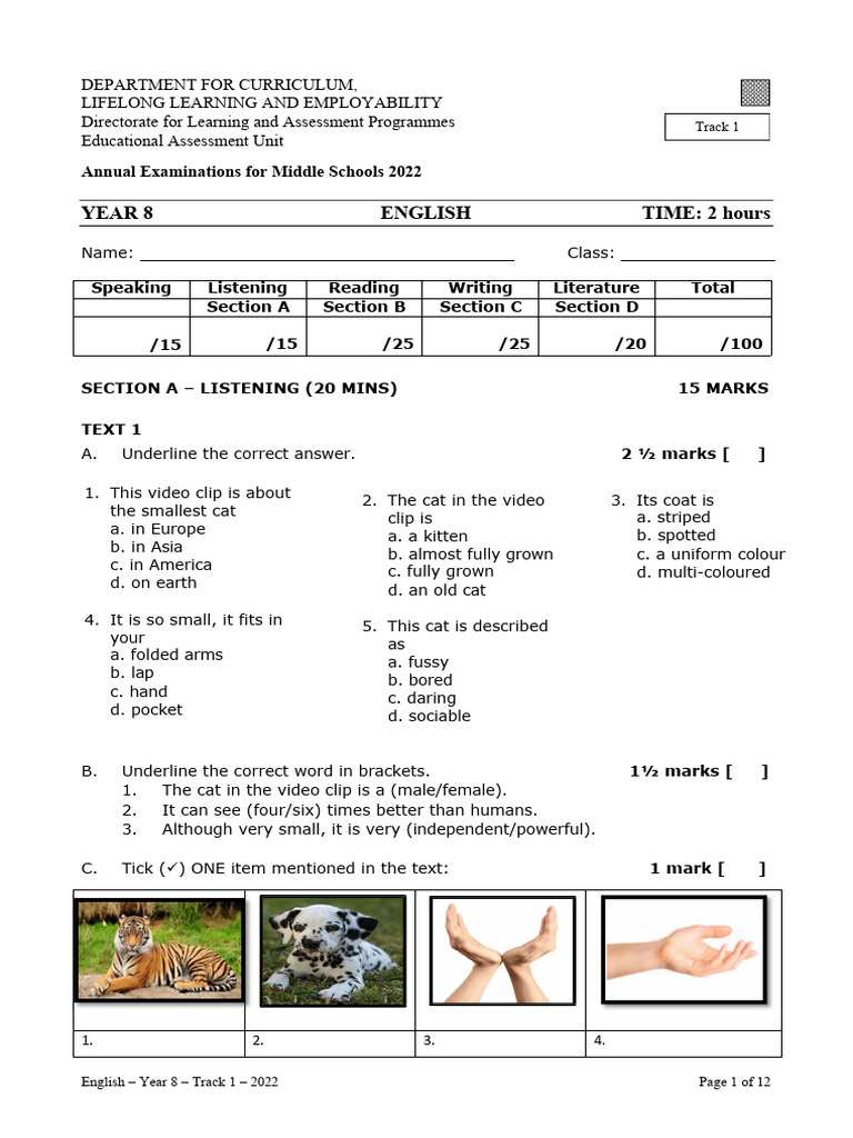 English Yr08 tr1 2022 | PDF | Poetry | English Language