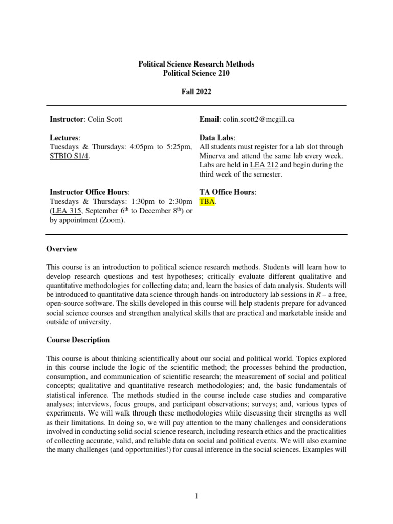 Poli 210-Colin Scott Fall 2022 Course Outline-Revised Version | PDF ...