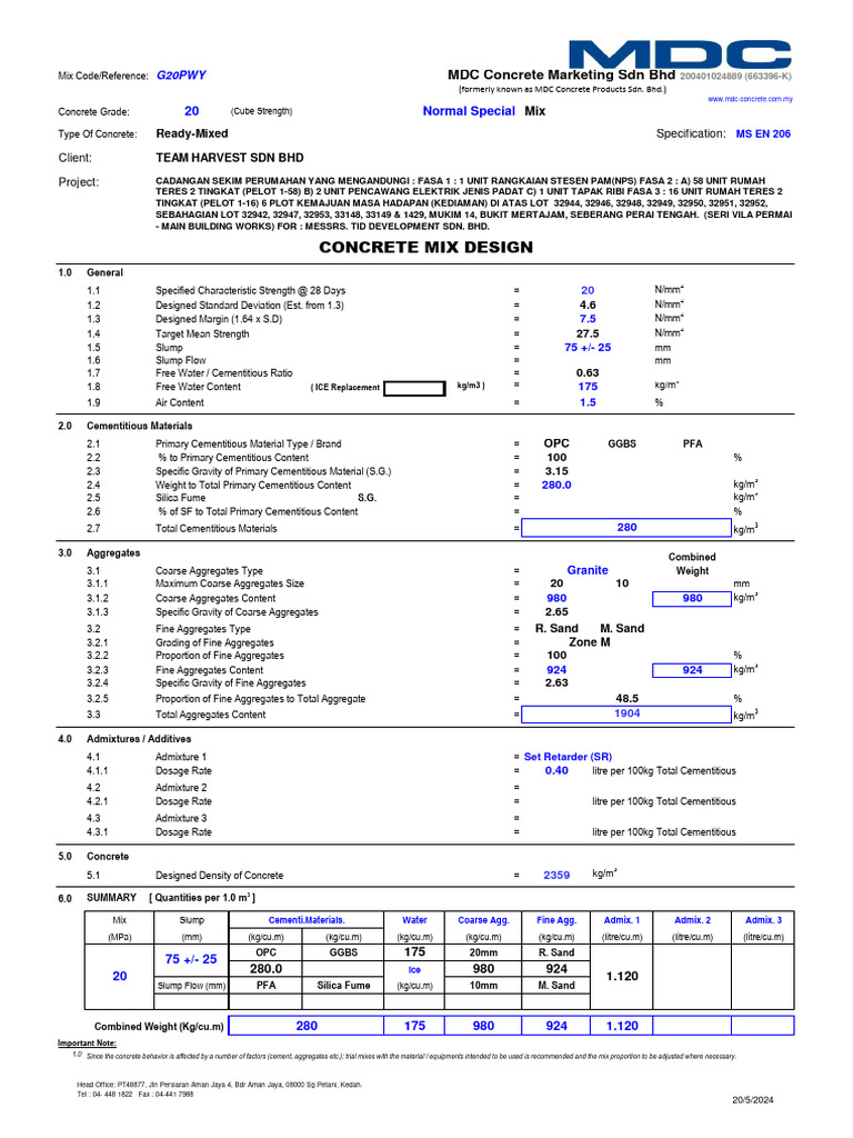 Team Harvest SDN BHD 20 05 2024 G20 25 30pwy | PDF | Concrete ...