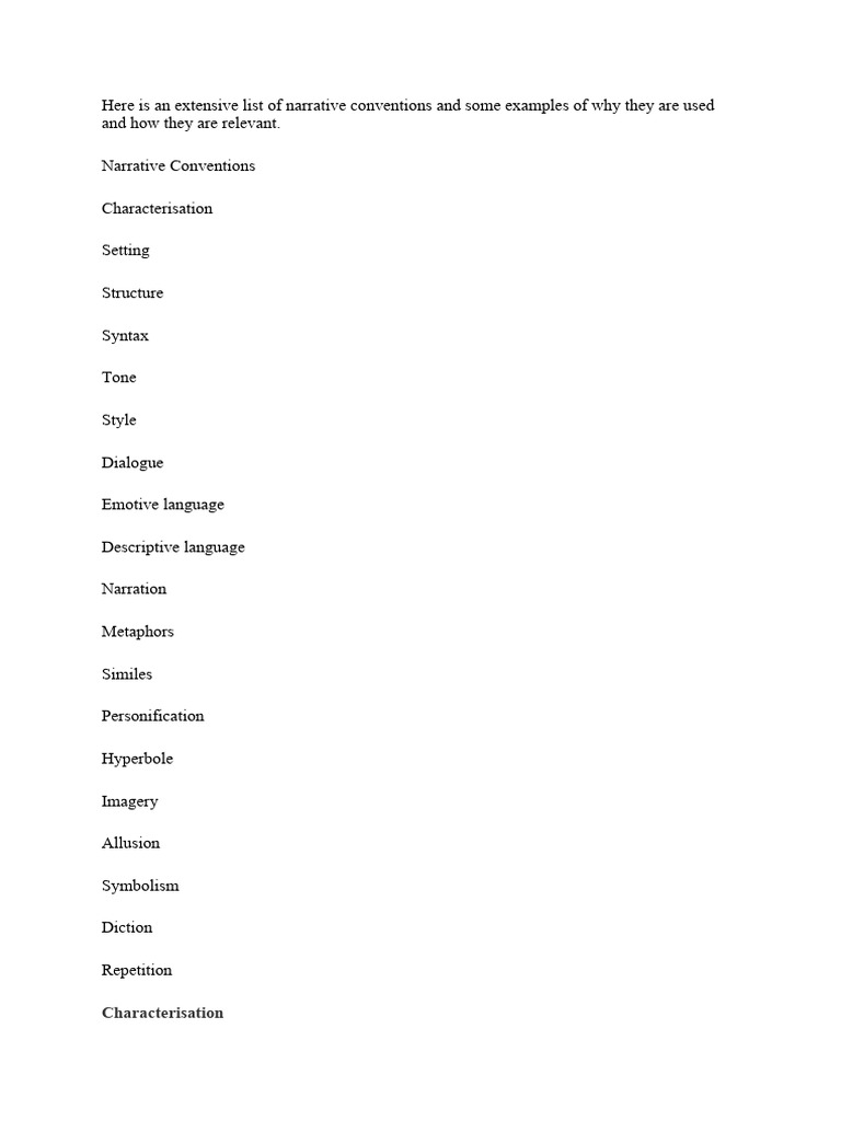 Here Is An Extensive List of Narrative Conventions and Some Examples of ...