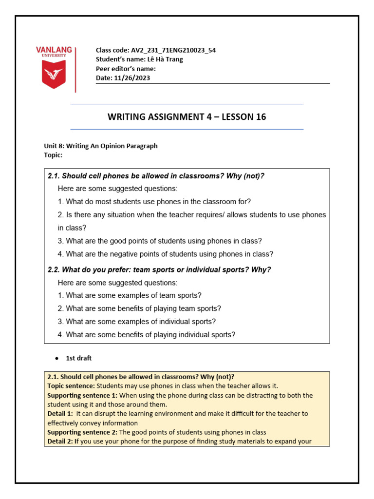 AV2 - Template Writing Assignment (4) - Lesson 16 | PDF | Teachers | Word