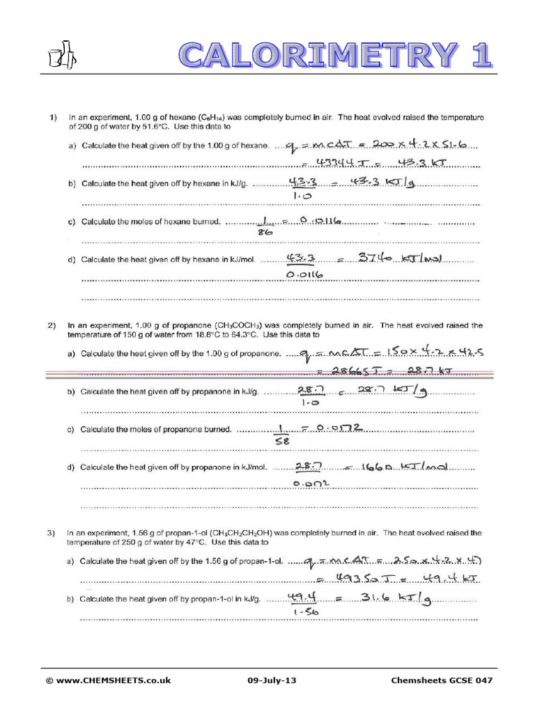 Chemsheets GCSE 047 Calorimetry 1 ANS | PDF