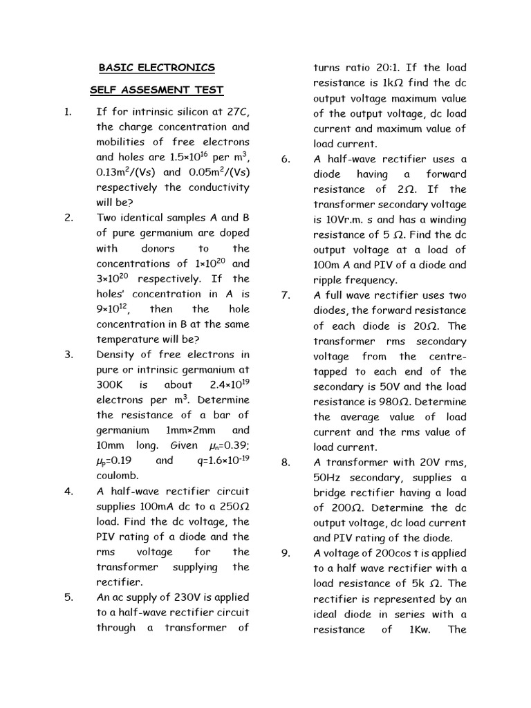 Basic Electronics | PDF | Rectifier | Diode