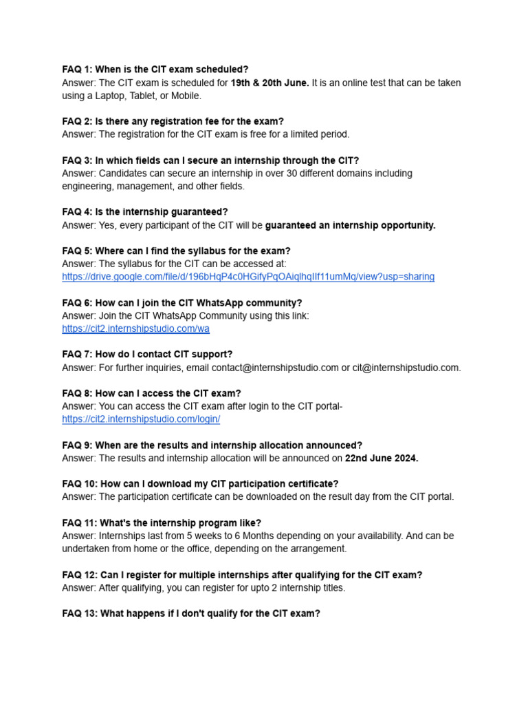 (Frequently Asked Questions) FAQs - CIT (6) | PDF