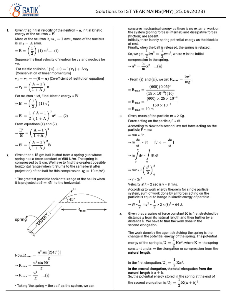 Xi MPC Mains 25-09-2023 Sol | PDF | Force | Kinetic Energy