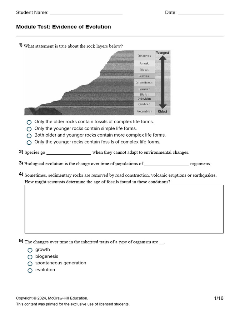 Module Test - Evidence of Evolution | PDF | Evolution | Mammals