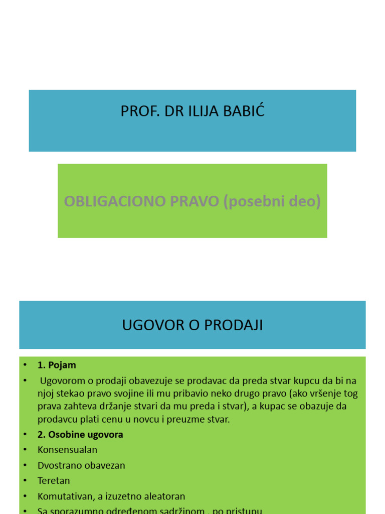 Obligaciono Pravo Iii - Posebni Deo | PDF