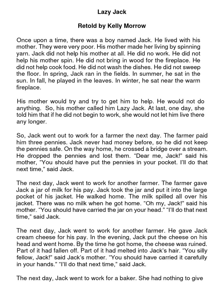 Lazy Jack Story (1) | PDF | Laughter