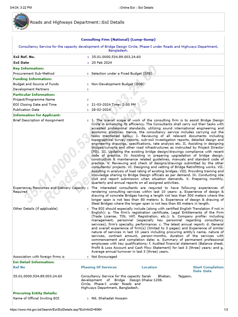 EOI Notice - Capacity Development of Bridge Design Circle, Phase-I ...