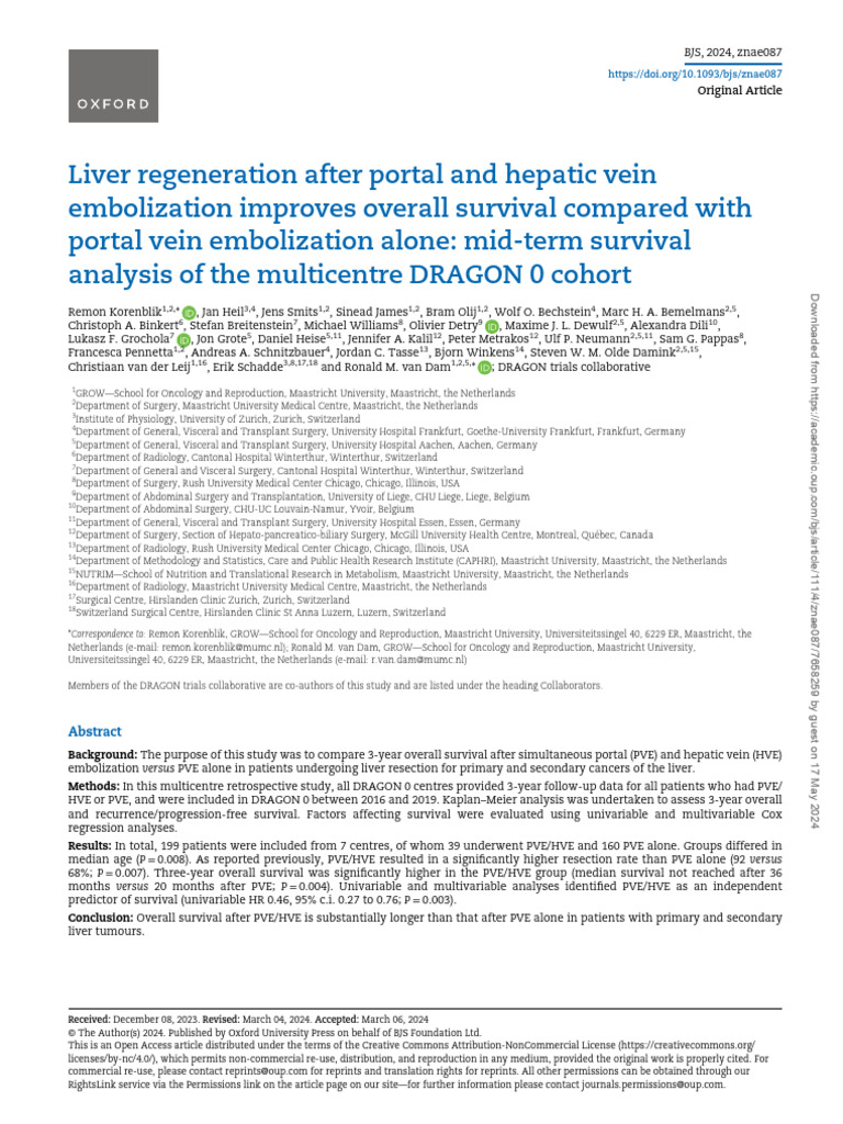 PVE plus HVE vs PVE alone in liver regeneration 2024 BJS | PDF ...