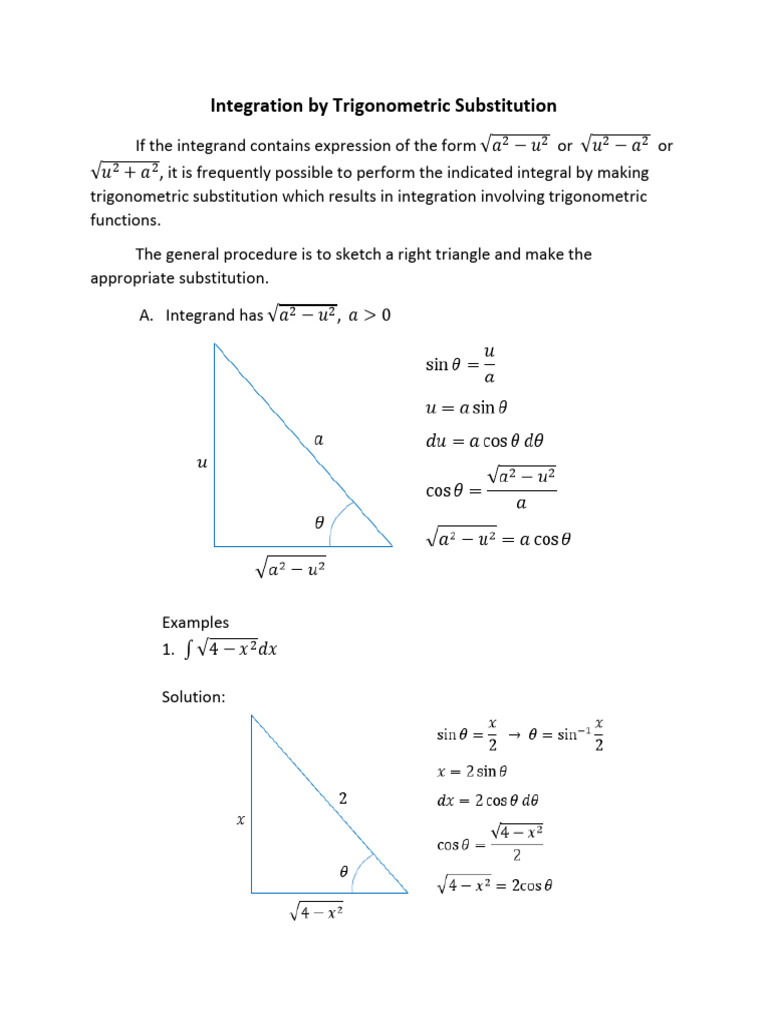 Integration by Trigonometric Substitution | PDF | Trigonometric ...