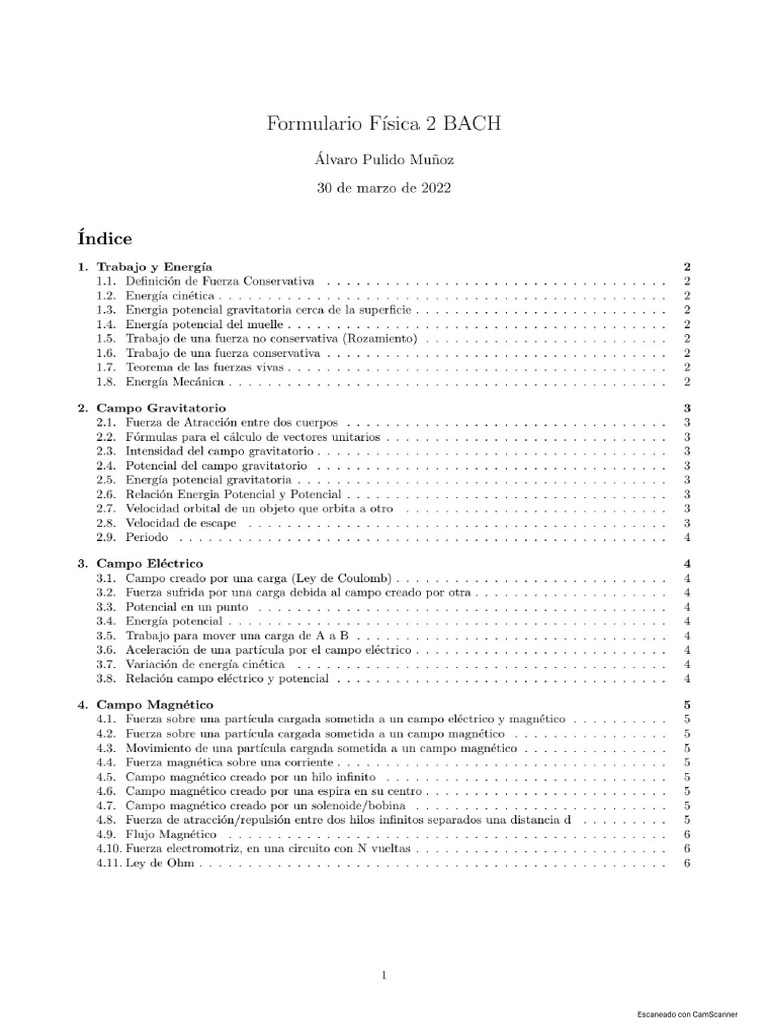Formulario F Sica 2 BACH | PDF