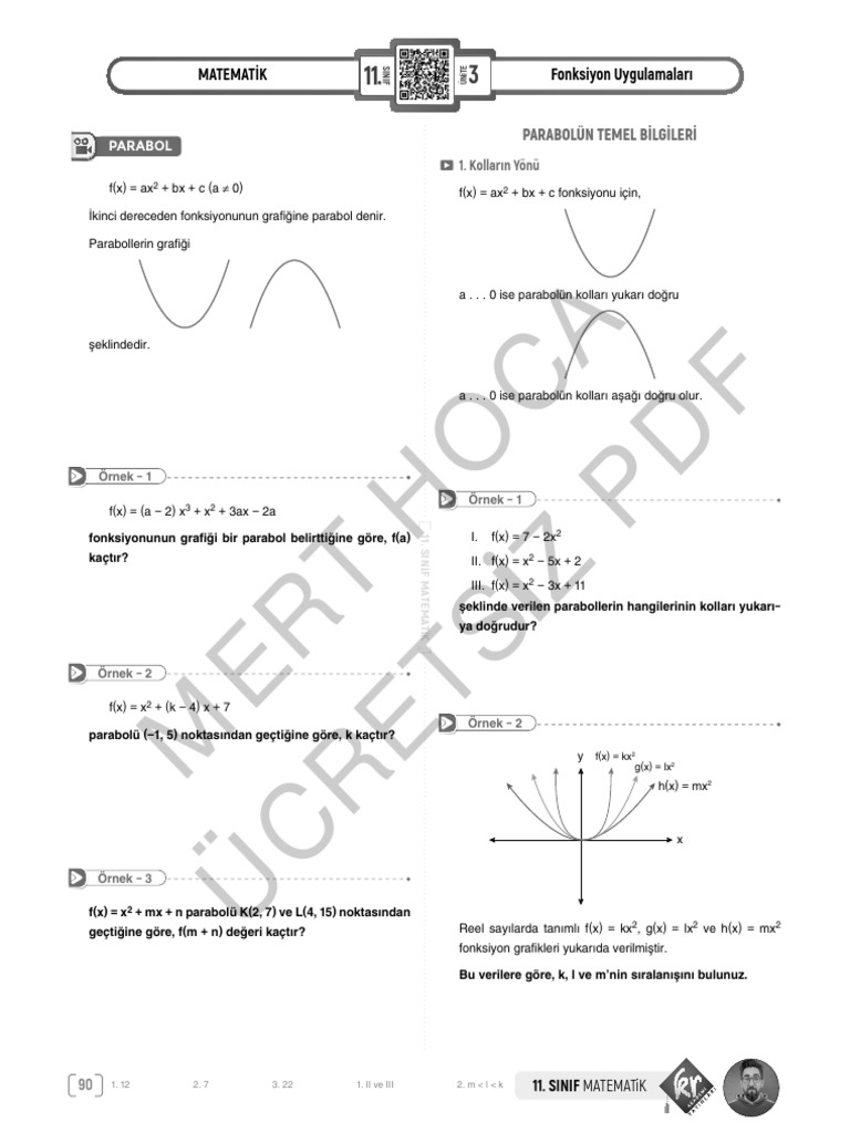 11 Matematik Vdk 2024 Parabol 1. Ders | PDF