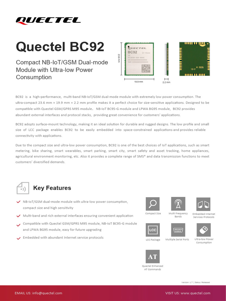 Quectel BC92 NB-IoT Specification V1.7 | Download Free PDF | Gsm ...