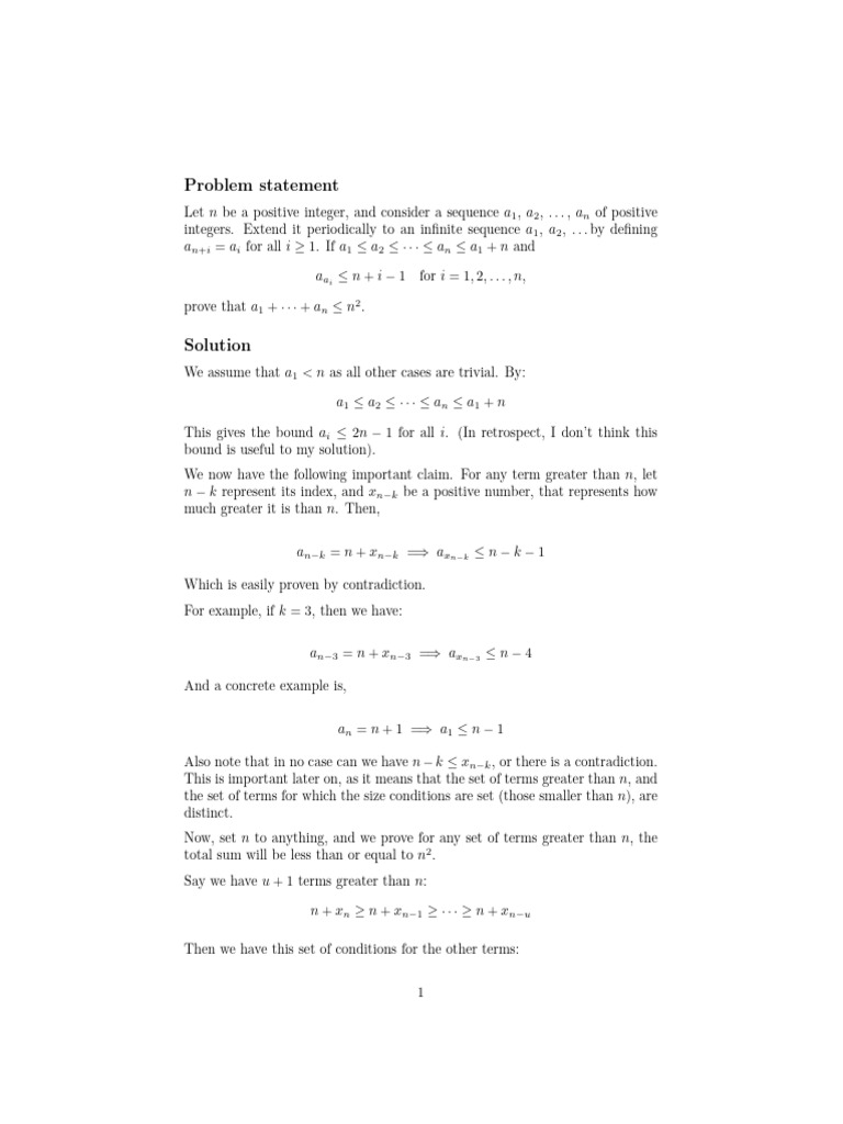 Proving Sum Bound for Integer Sequences | PDF | Mathematics ...