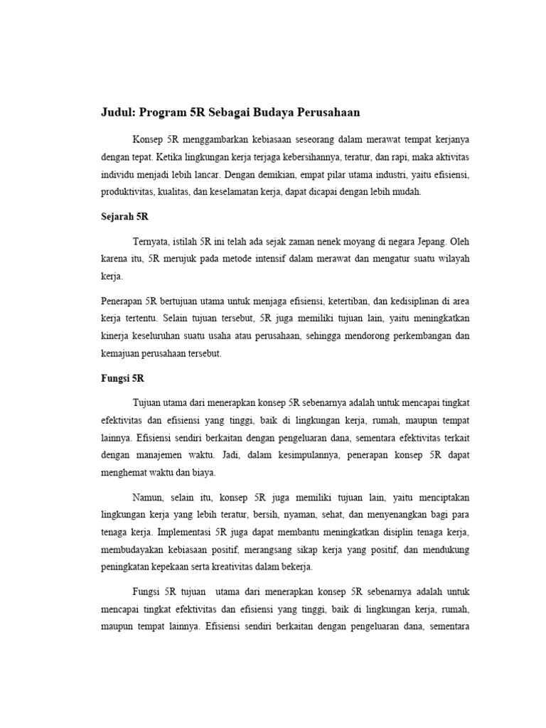 Resume Program 5R Sebagai Budaya Perusahaan-1 | PDF