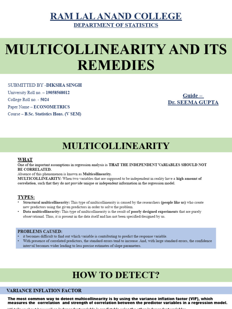 Multicollinearity and Remedies | PDF | Multicollinearity | Linear Regression