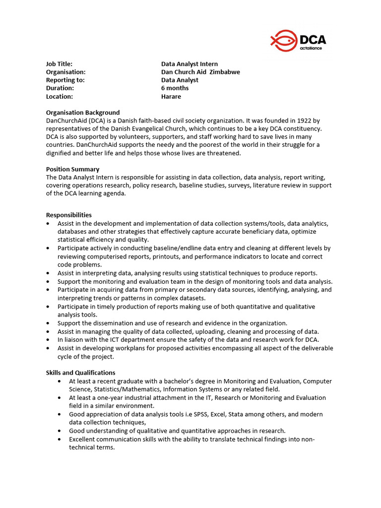 Data Analyst Intern Advert June 2024 | PDF | Data Analysis | Data
