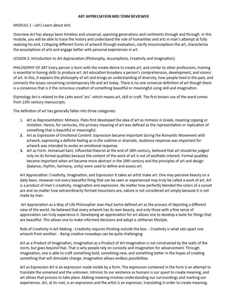 Art Appreciation Mid Term Reviewer | PDF | Abstract Art | Liberal Arts ...