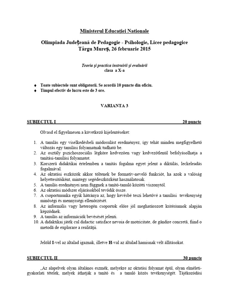 Clasa A X-A Varianta 3. MGH | PDF