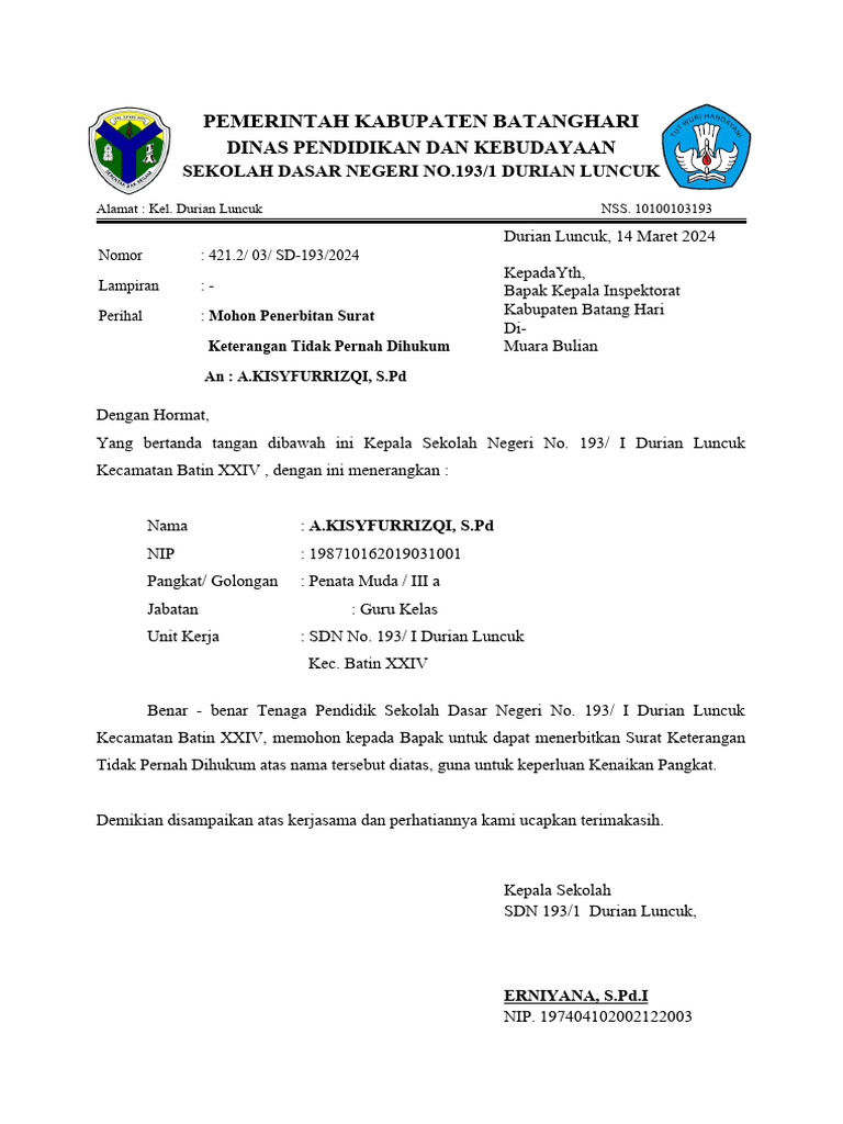 SURAT PENGANTAR Inspektorat Kelakuan Baik RZQ | PDF