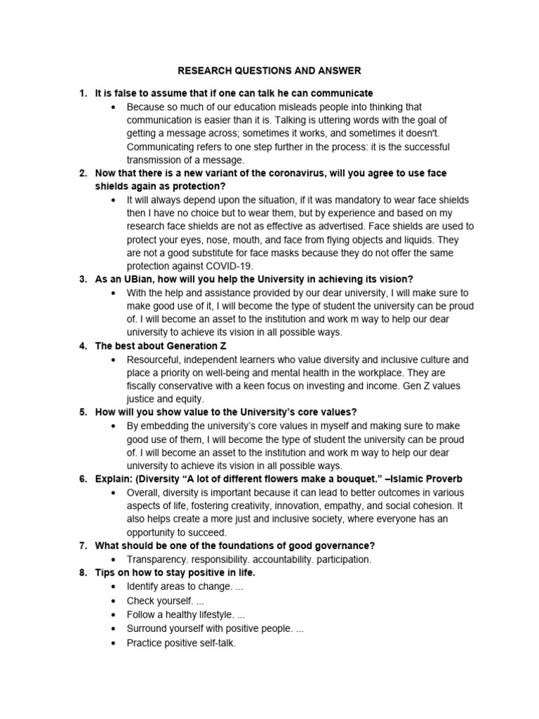 Research Questions and Answer PC | PDF | Knowledge | Governance