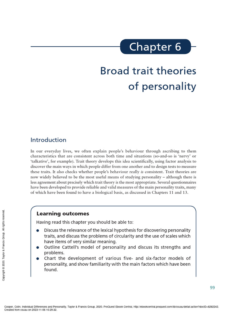 Individual Differences and Personality - (6 Broad Trait Theories of ...