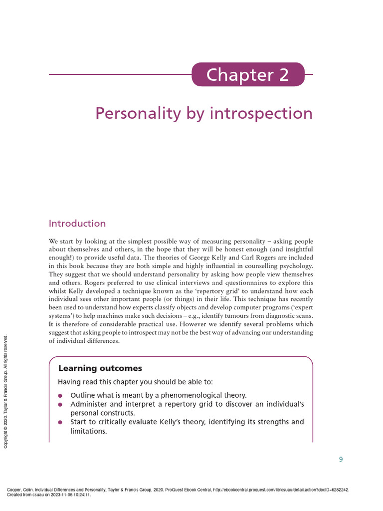 Individual Differences and Personality - (2 Personality by Introspection) | PDF | Theory | Feeling