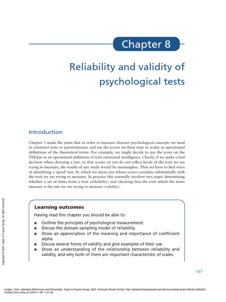Individual Differences and Personality - (8 Reliability and Validity of ...