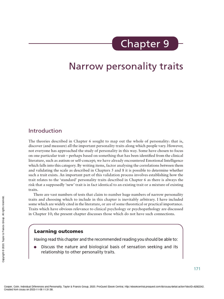 Individual Differences and Personality - (9 Narrow Personality Traits ...