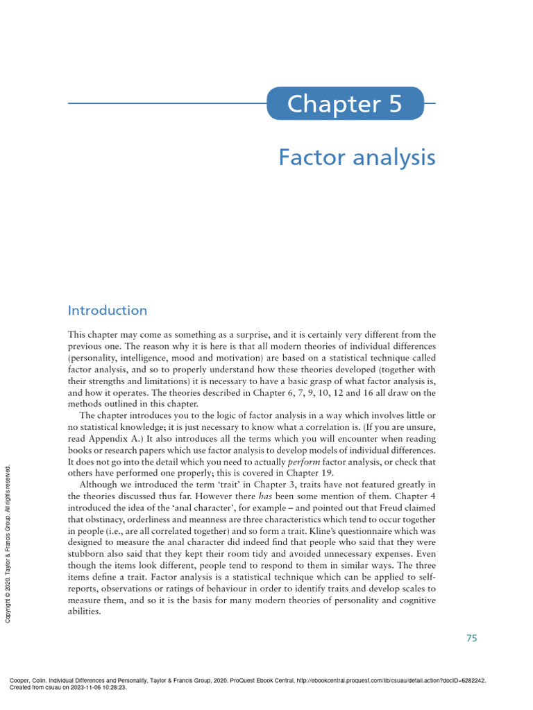 Individual Differences and Personality - (5 Factor Analysis) | PDF | Factor Analysis | Psychology