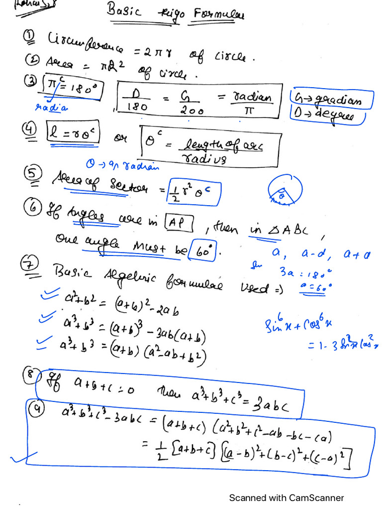 Basic Trigonometry Formulas Part 1 | PDF