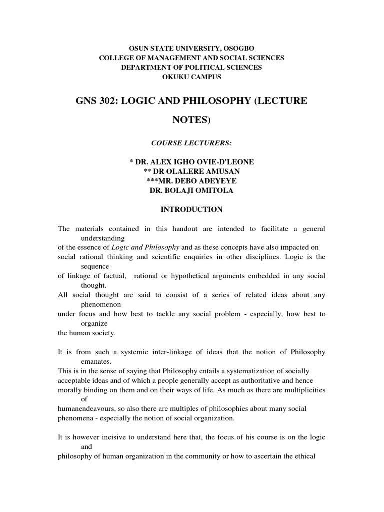 GNS 302 Logic and Philosophy | PDF | Idea | Stoicism