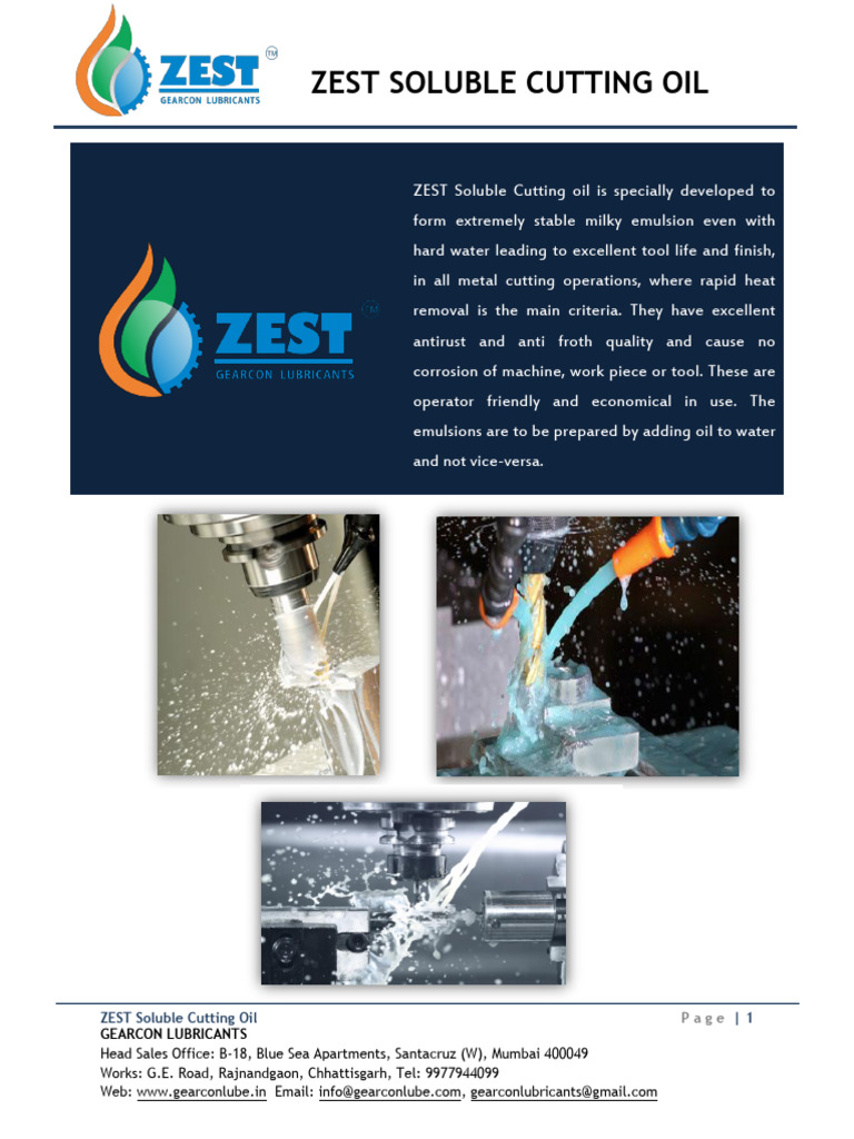 Zest Soluble Cutting Oil | PDF | Industrial Processes | Secondary ...