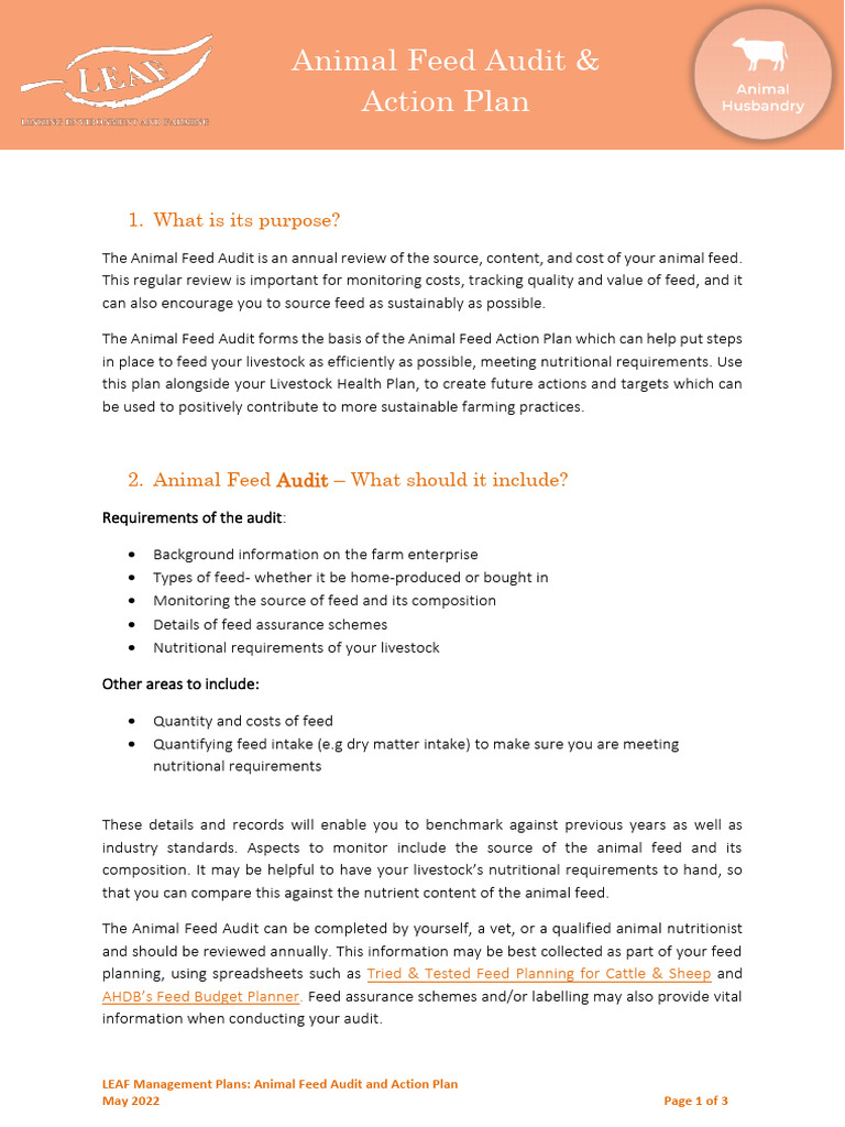 Animal Feed Audit & Action Plan Guide | PDF | Animal Feed | Audit