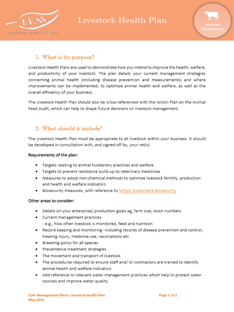 Livestock Health Plan | Download Free PDF | Livestock | Animal Welfare
