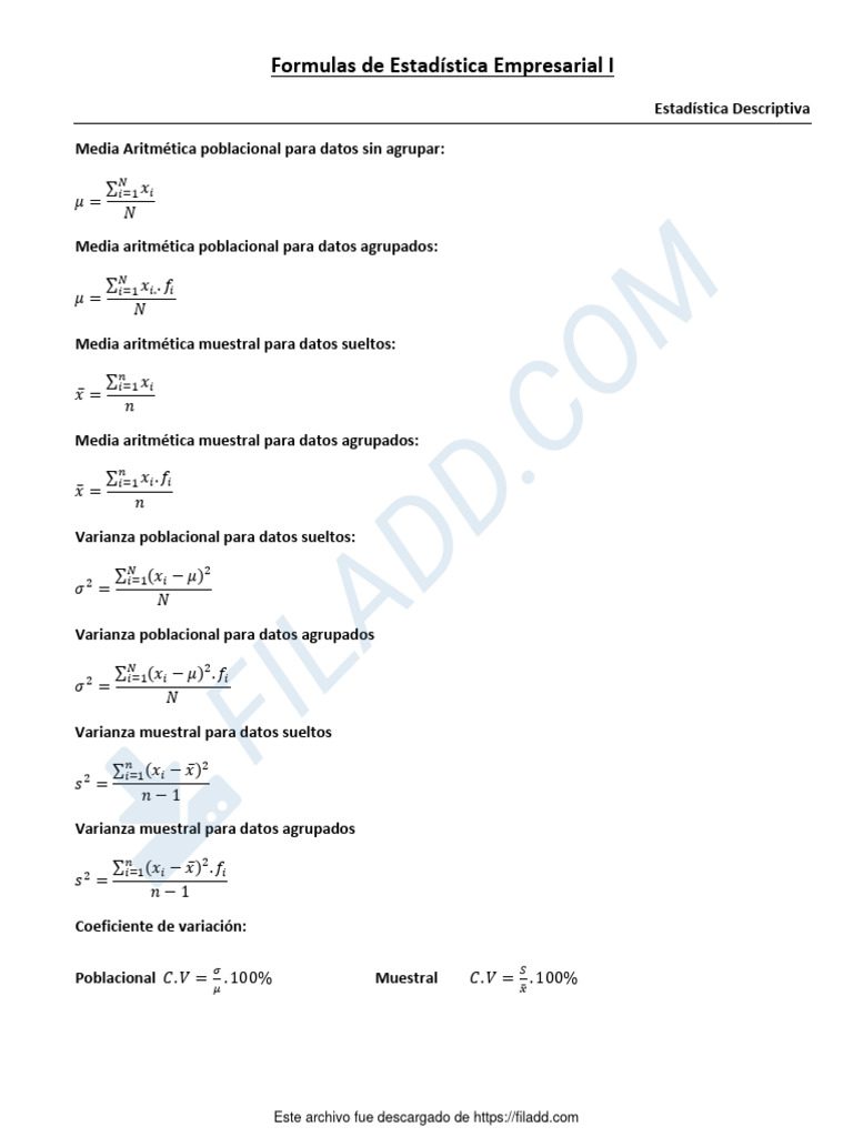 Formulas de Estadistica Empresarial I 1 | PDF | Mediana | Media