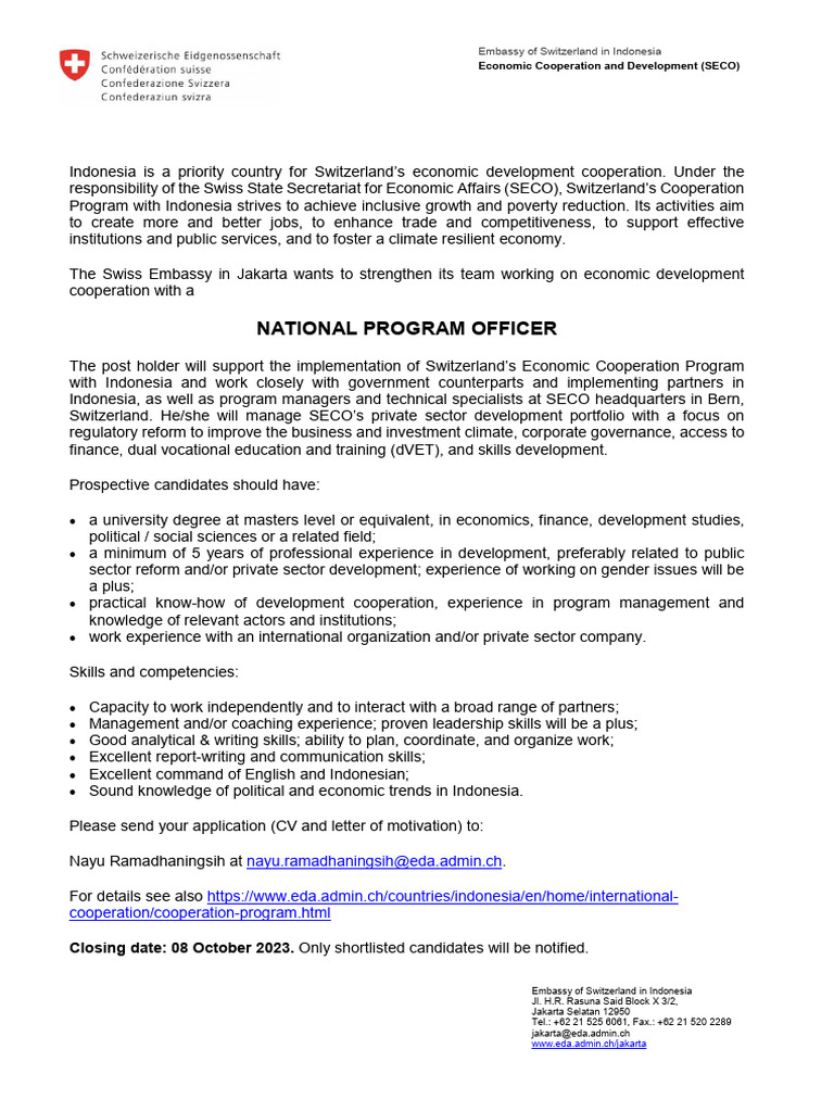Job Vacancy SECO National Program Officer - EN | PDF | Private Sector ...