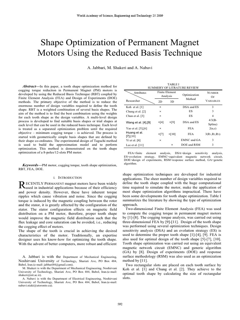 Shape Optimization of Permanent Magnet Motors Using The Reduced Basis ...