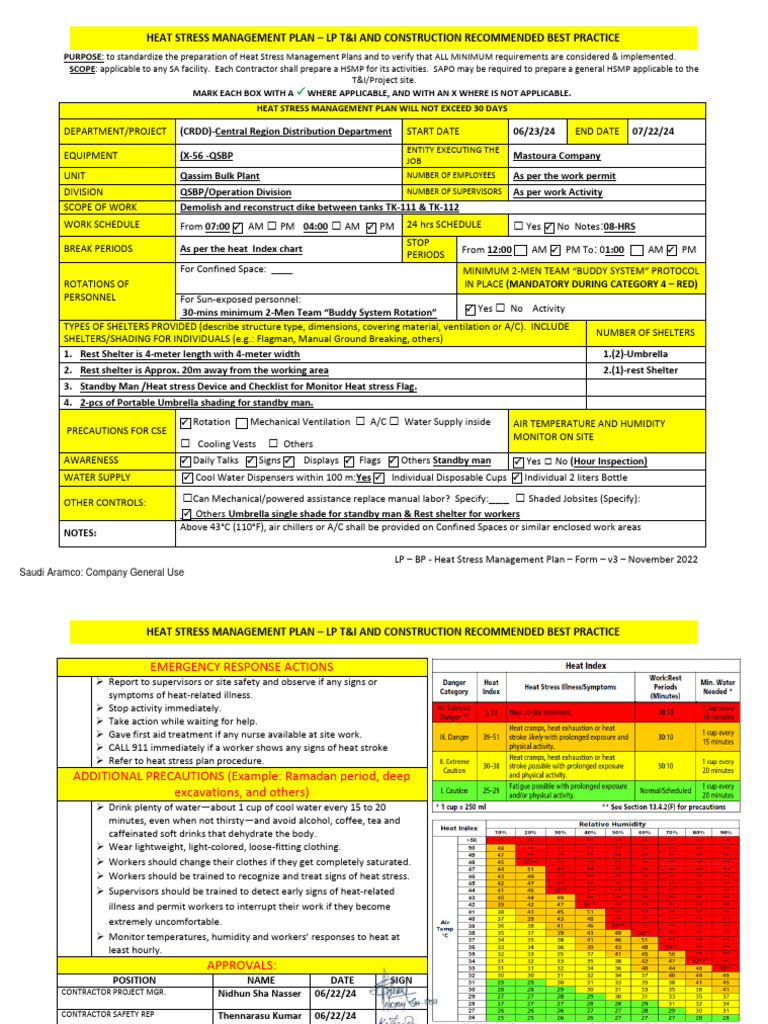 Heat Stress Management Plan -Qassim Dike Work 7 to 4[1] | PDF ...