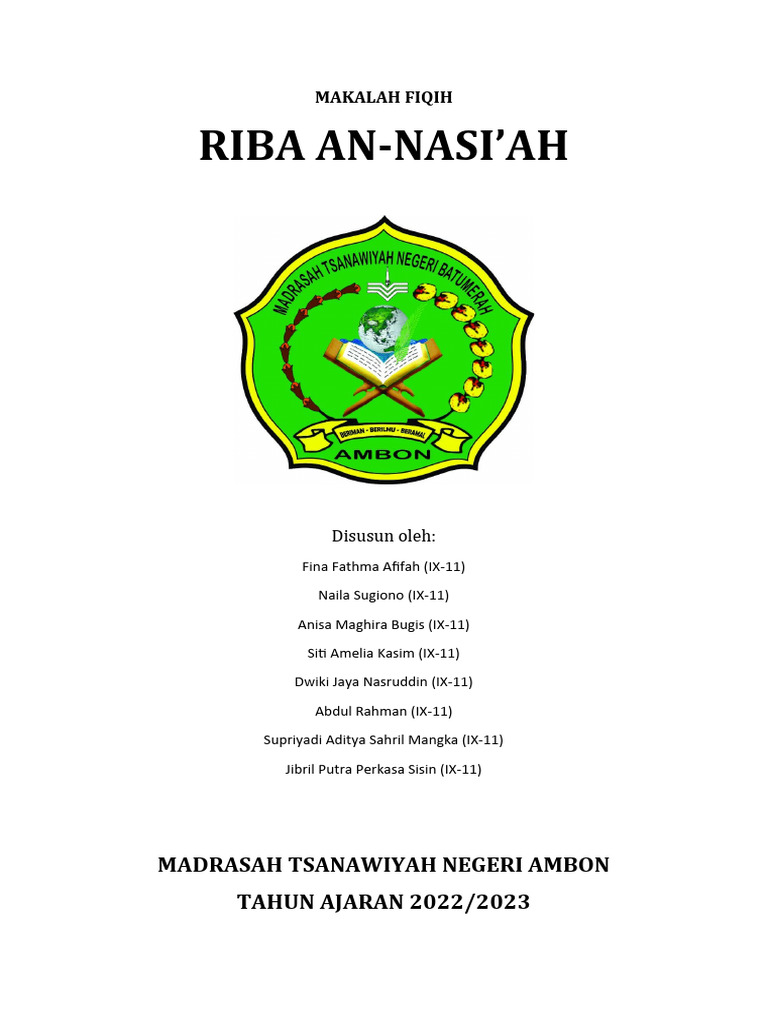 Makalah Fikih Riba An-Nasi'ah | PDF | Pengelolaan Keuangan & Uang