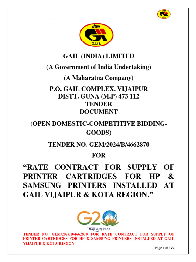 GAIL Tender for Printer Cartridges Supply | PDF | Ownership | Partnership