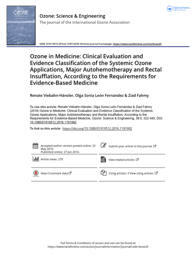 Ozone in Medicine Clinical Evaluation and Evidence Classification of ...