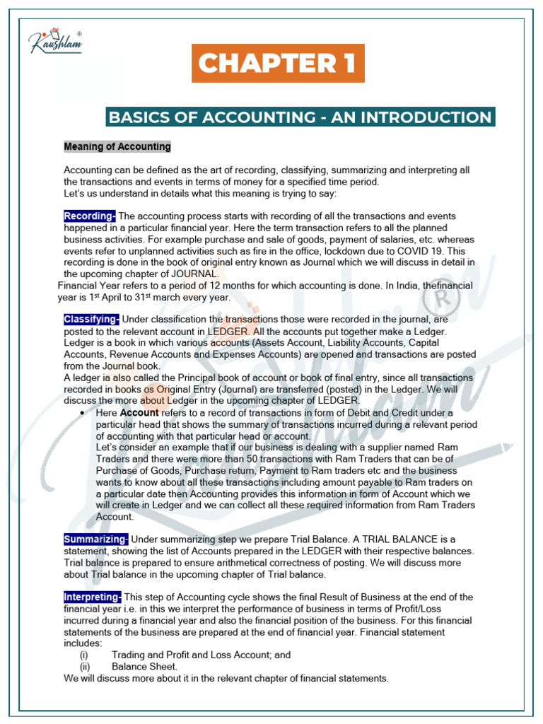 Introduction to Accounting Basics | PDF | Bookkeeping | Accounting