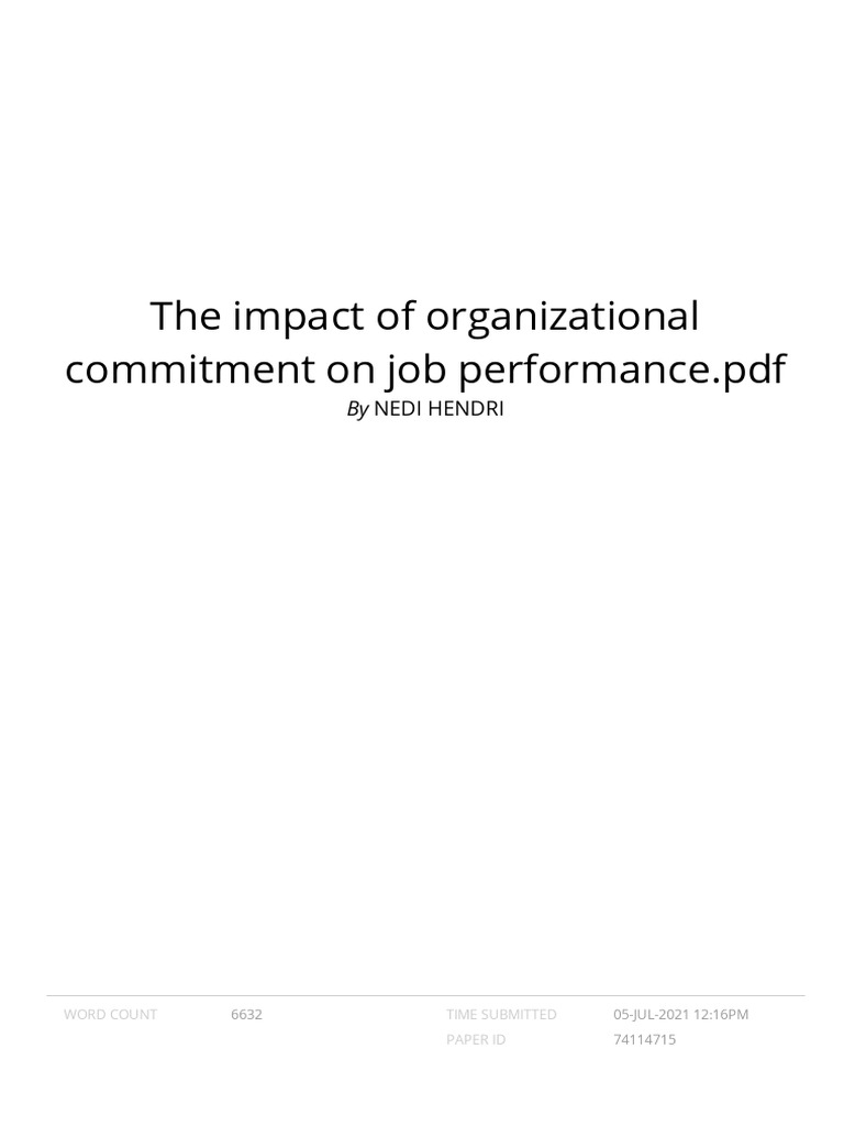 The Impact of Organizational Commitment On Job Performance PDF | PDF