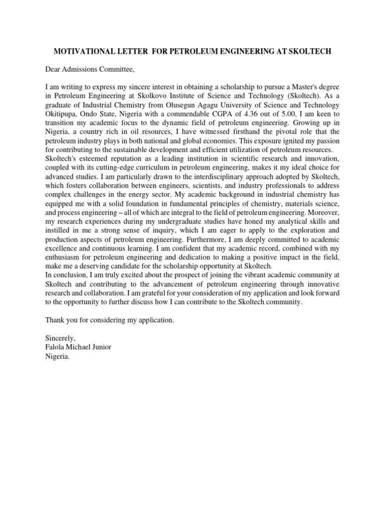 Motivational Letter | PDF | Engineering | Science, Technology ...
