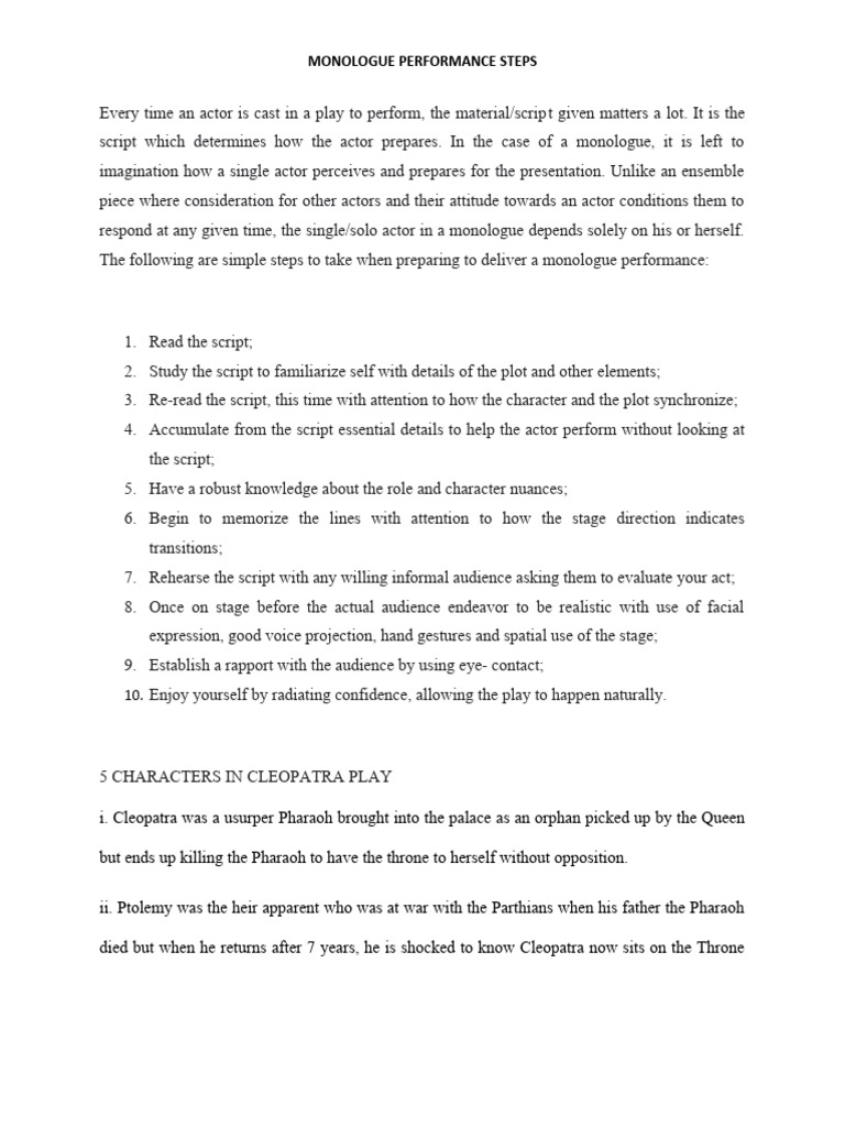 Yr8 Notes Term3-2 How To Perform A Monologue | PDF | Cleopatra
